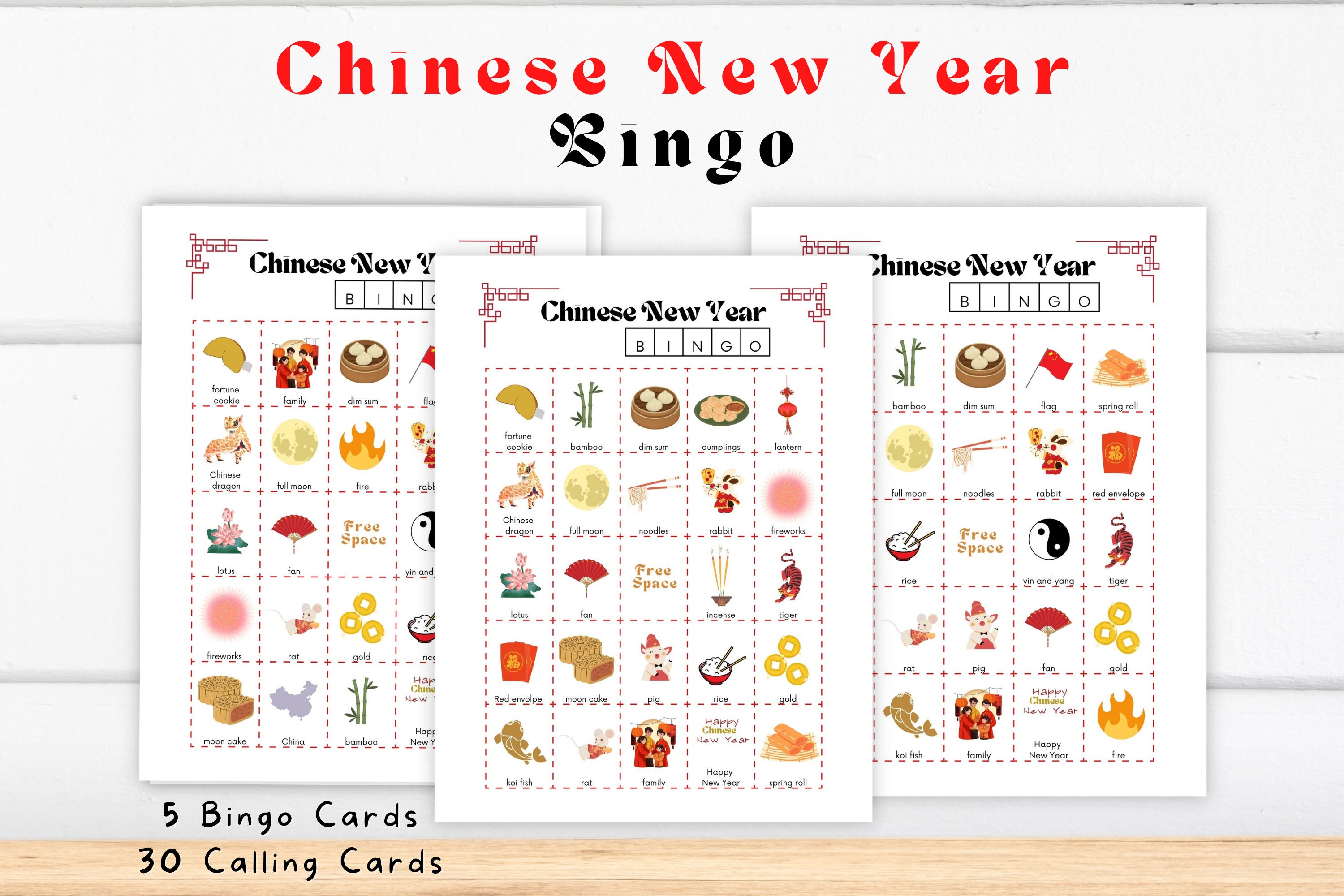 Printable Bingo Packet, Chinese New Year Bingo, Bingo Card for Kids ...