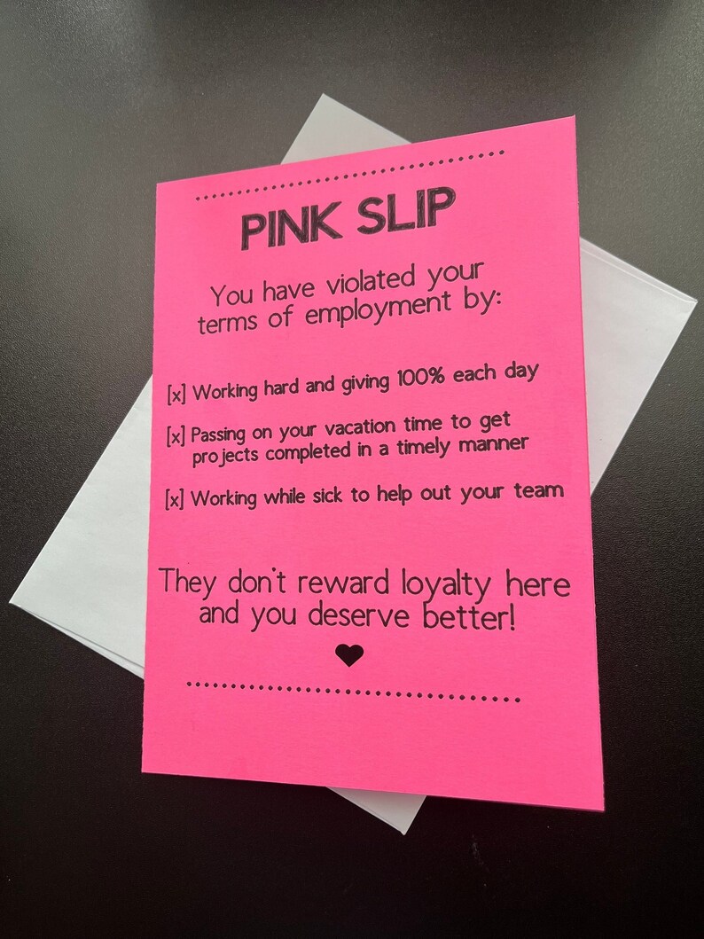 Personalized Hand Made Sympathy Card/ Pink Slip Card/ Layoff Card/ Job ...