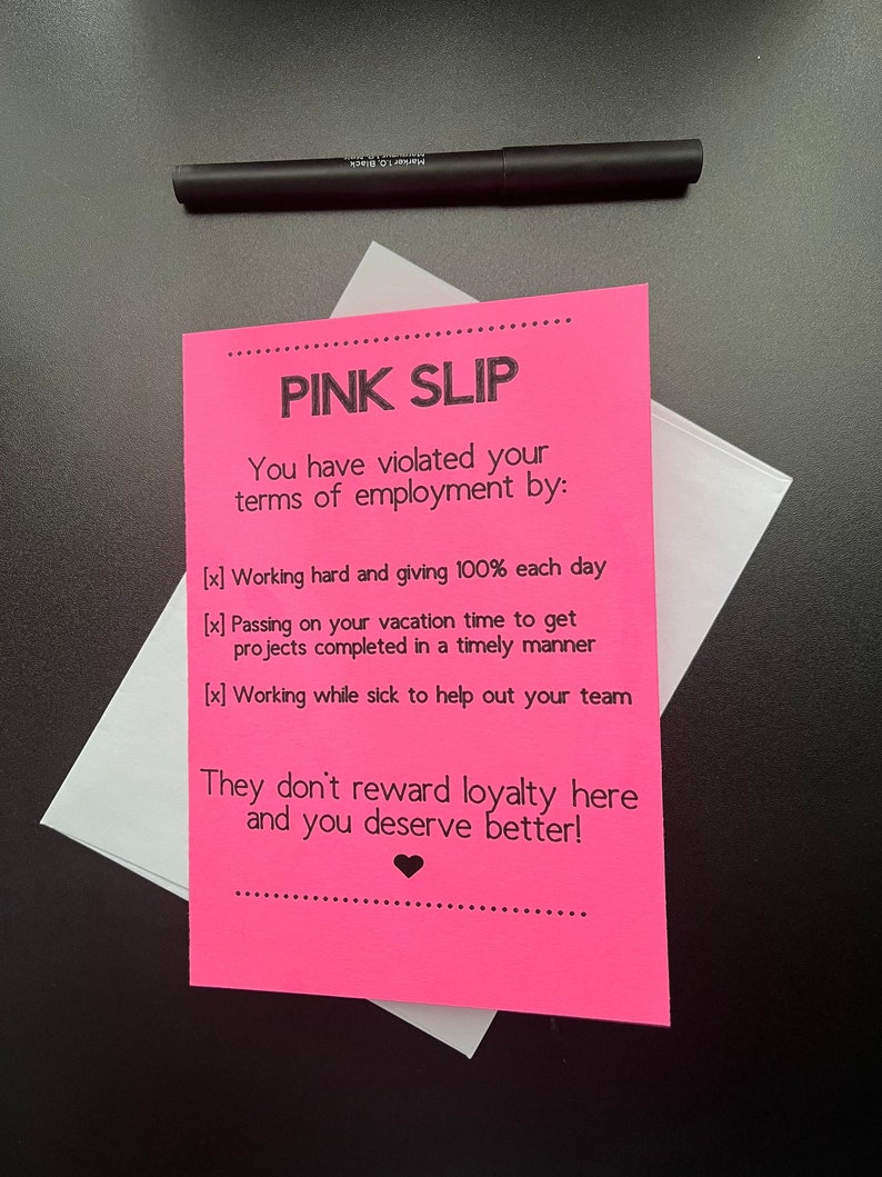 Personalized Hand Made Sympathy Card/ Pink Slip Card/ Layoff Card/ Job ...