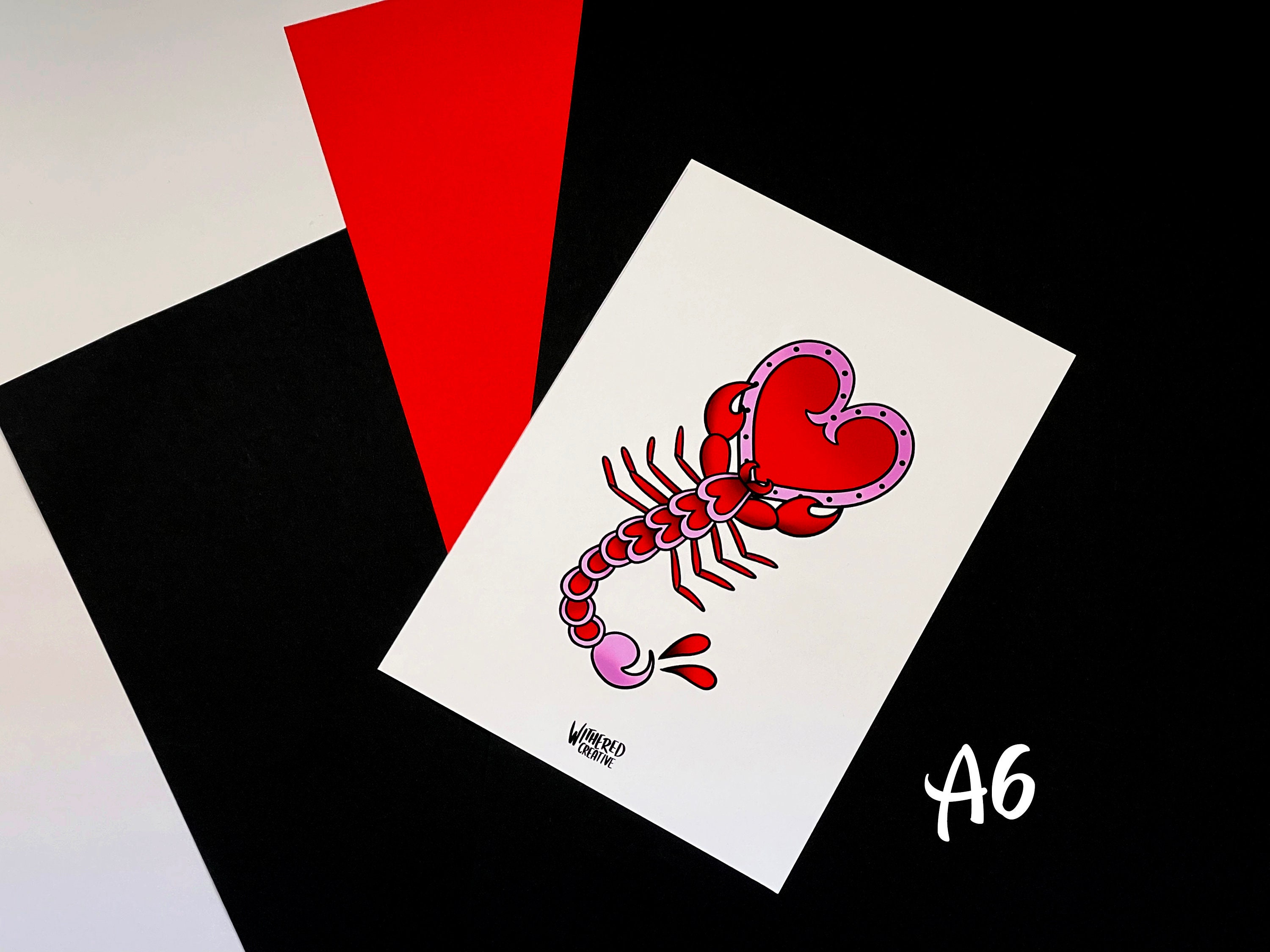 Love At First Sting Scorpion Heart Tattoo Flash Print | Etsy