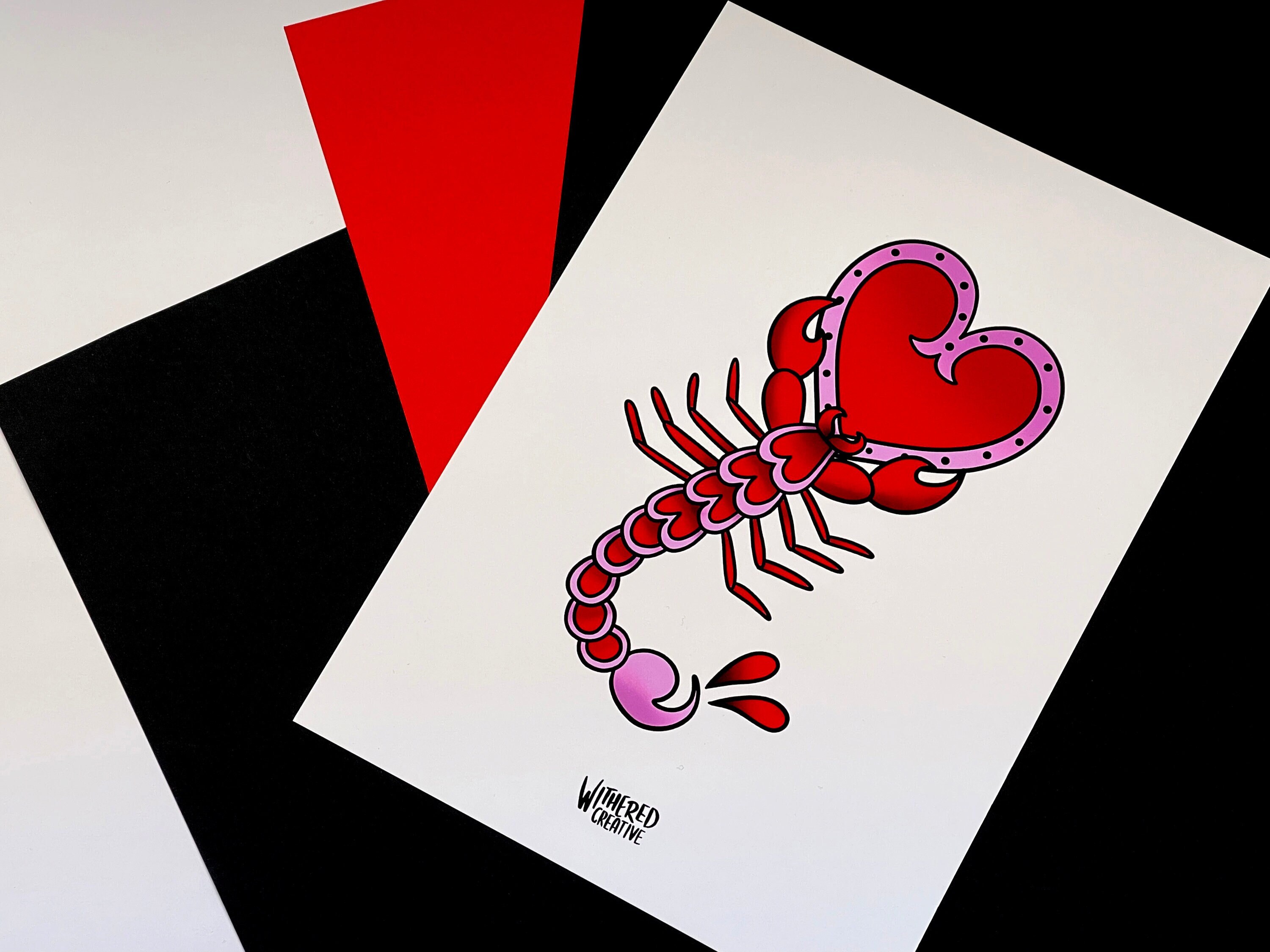 Love At First Sting Scorpion Heart Tattoo Flash Print | Etsy
