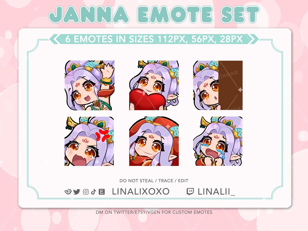League of Legends Heaven Scale Janna Emote Set Pack | Cute Chibi Twitch ...