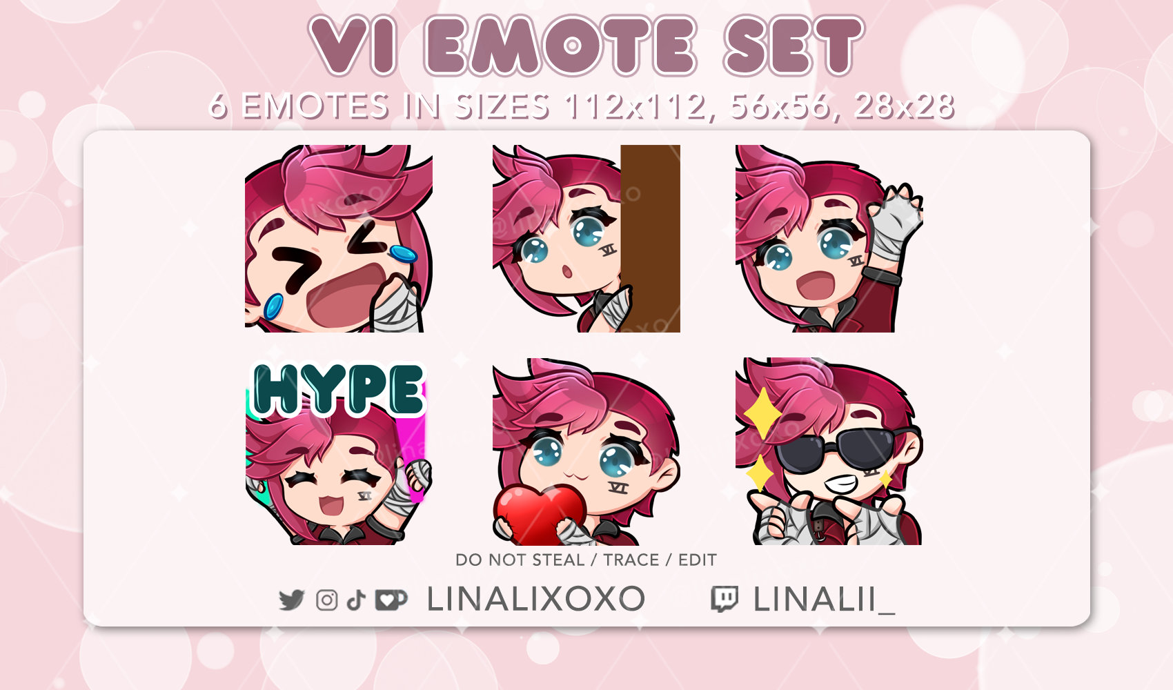 Arcane League of Legends Vi Emote Set Pack Cute Chibi Twitch Streamer ...