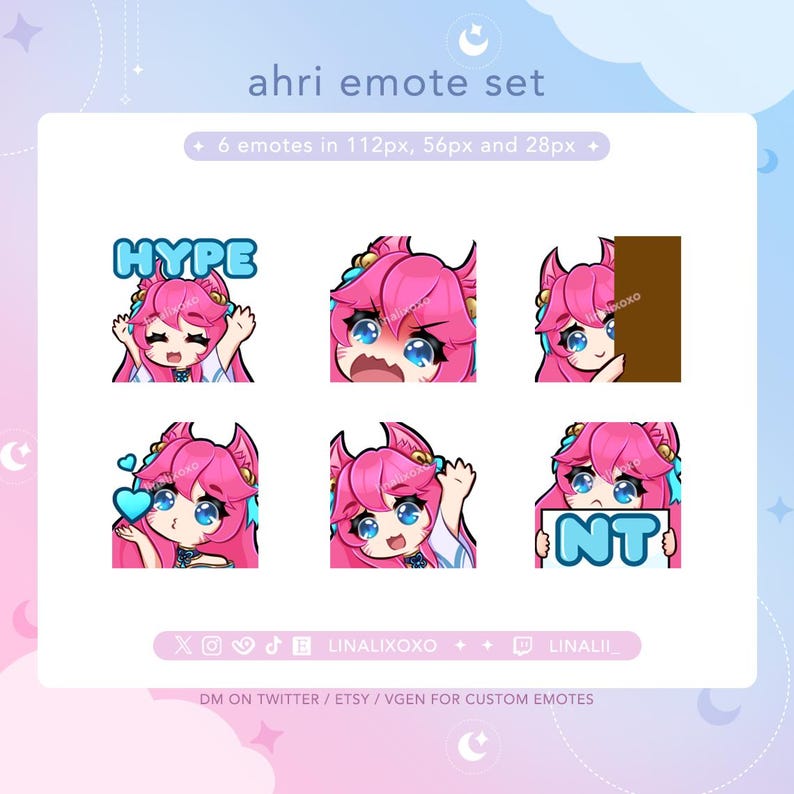 Lol League of Legends Spirit Blossom Ahri Emote Set Pack | Cute Chibi ...