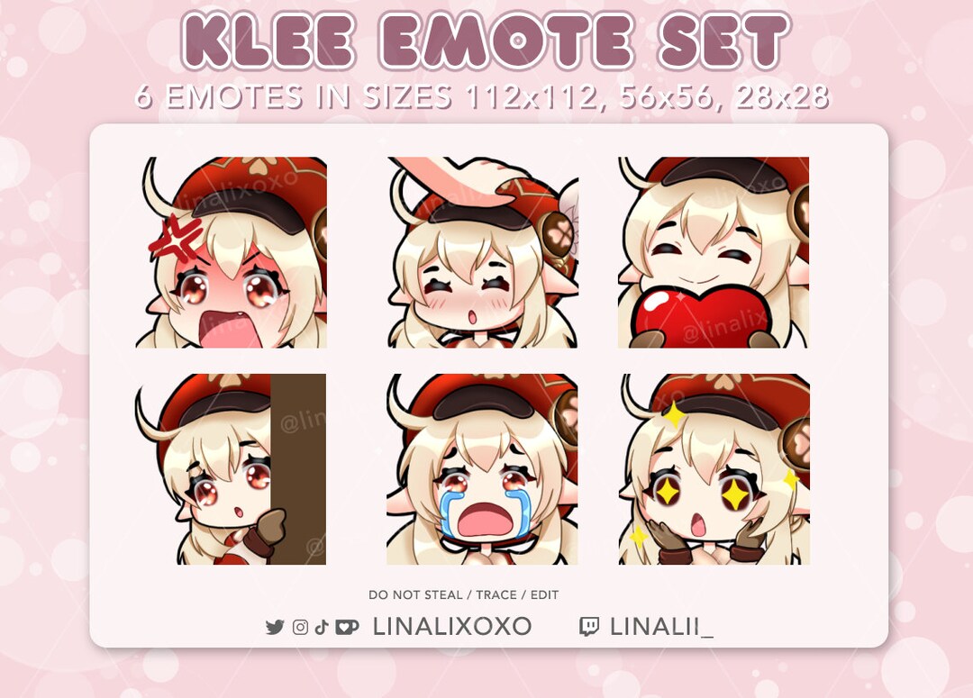 Genshin Impact Klee Emote Set Pack Cute Chibi Twitch Streamer Discord ...