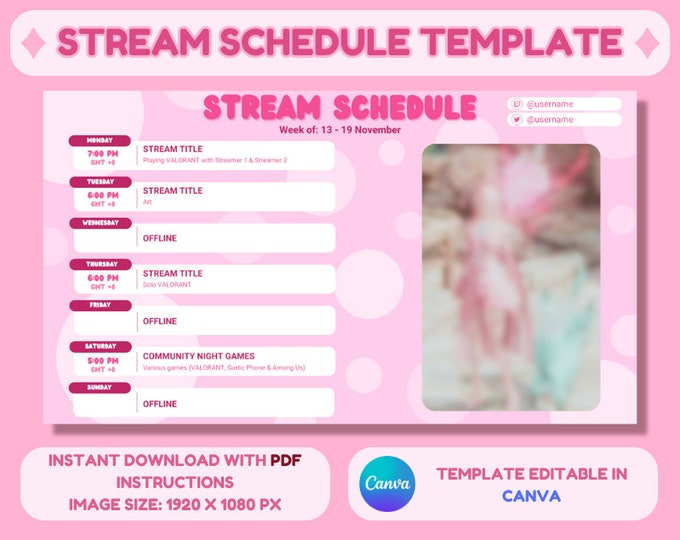 Pink Poyo Starry Sky Cute Twitch Stream Schedule Template | Includes ...