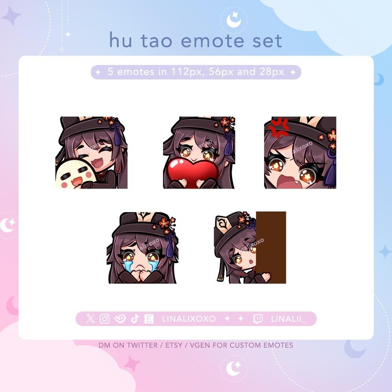 Buy Genshin Impact Hu Tao Emote Set Pack | Cute Chibi Twitch Streamer ...