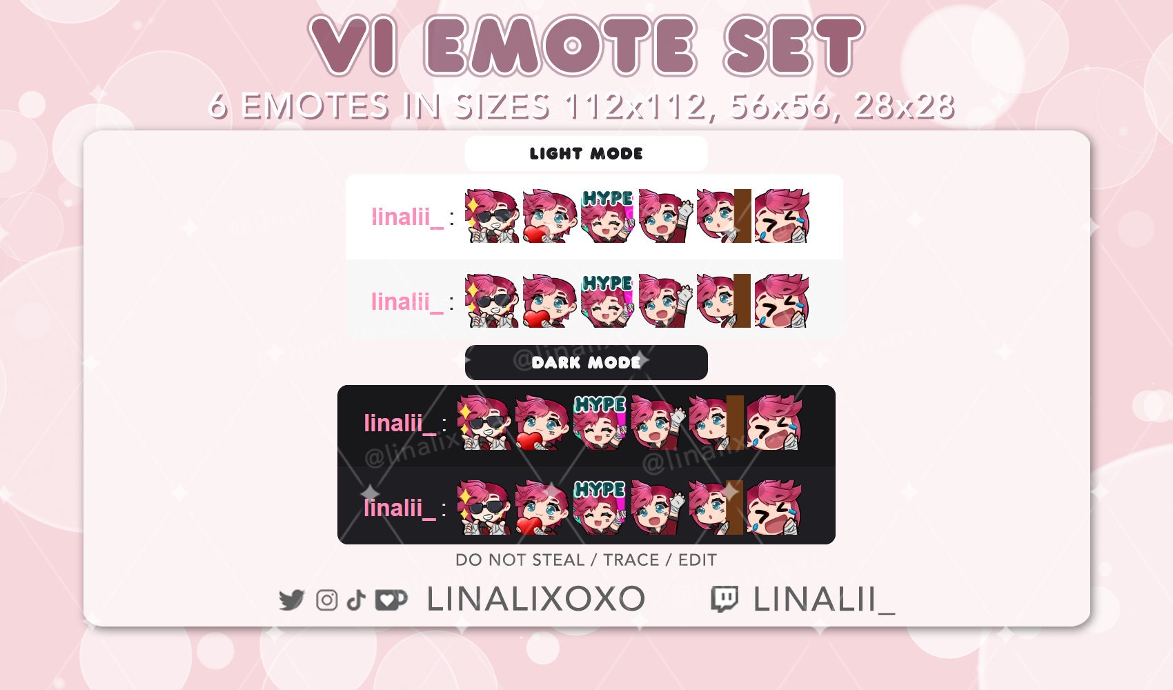 Arcane League of Legends Vi Emote Set Pack Cute Chibi Twitch Streamer ...