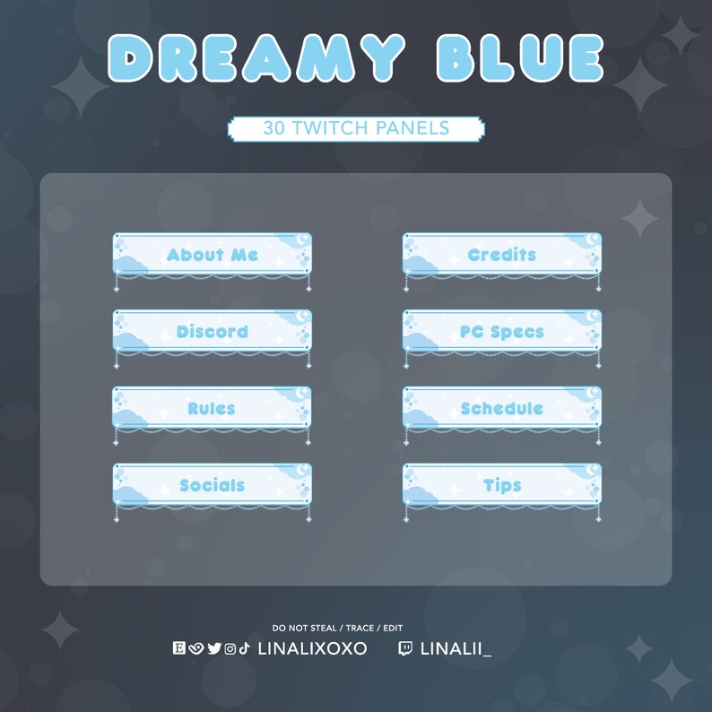 30 Dreamy Blue Twitch Panels Cute Twitch Stream Graphics Pack - Etsy