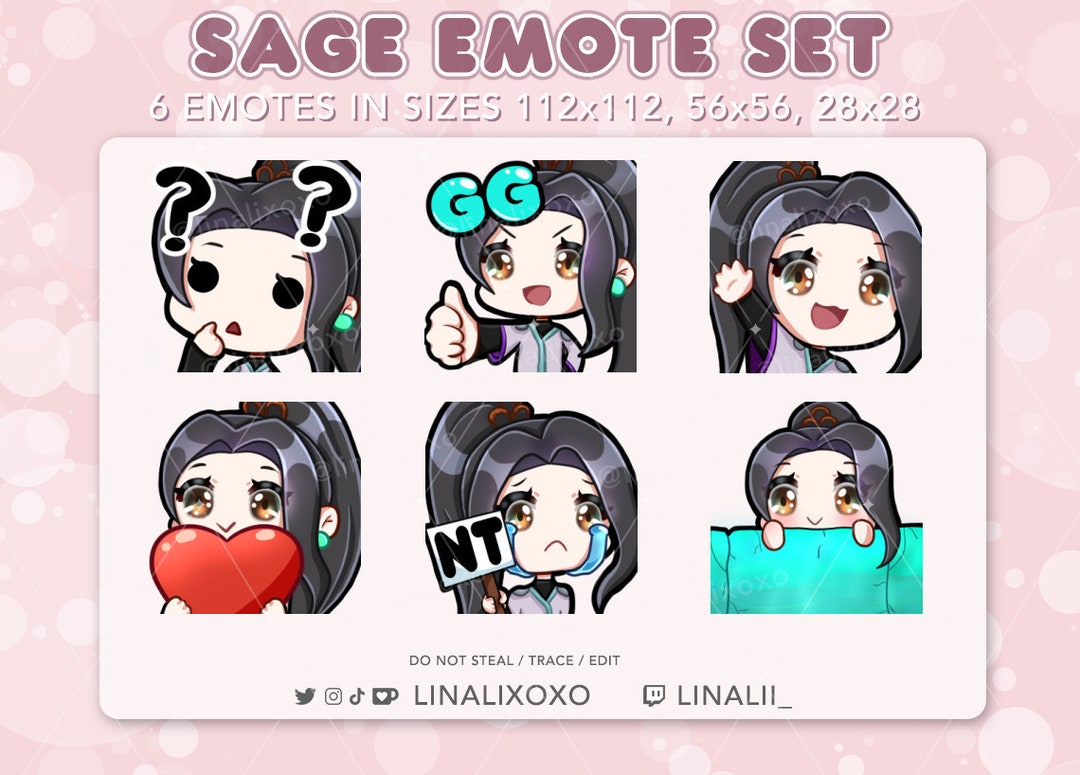 Valorant Sage Emote Set Pack Cute Chibi Twitch Streamer Discord Emotes ...
