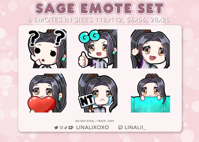 Valorant Sage Emote Set Pack Cute Chibi Twitch Streamer Discord Emotes ...