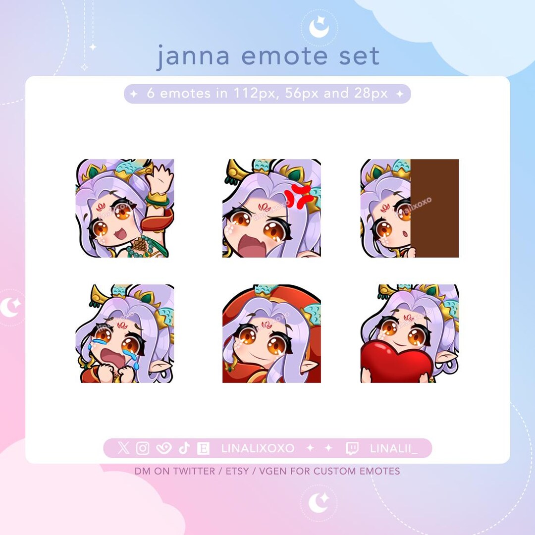 League of Legends Heaven Scale Janna Emote Set Pack | Cute Chibi Twitch ...