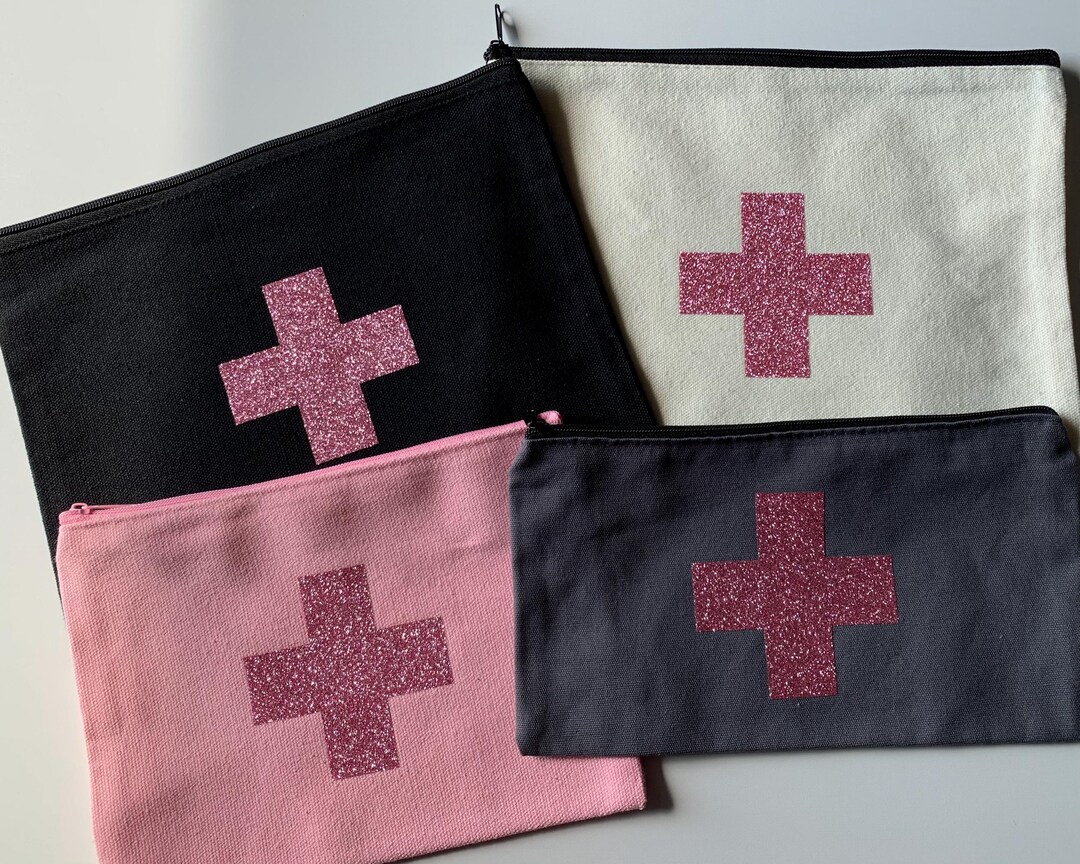 First Aid Pouch Pink Glitter Cross First Aid Kit Medication Bag Black ...
