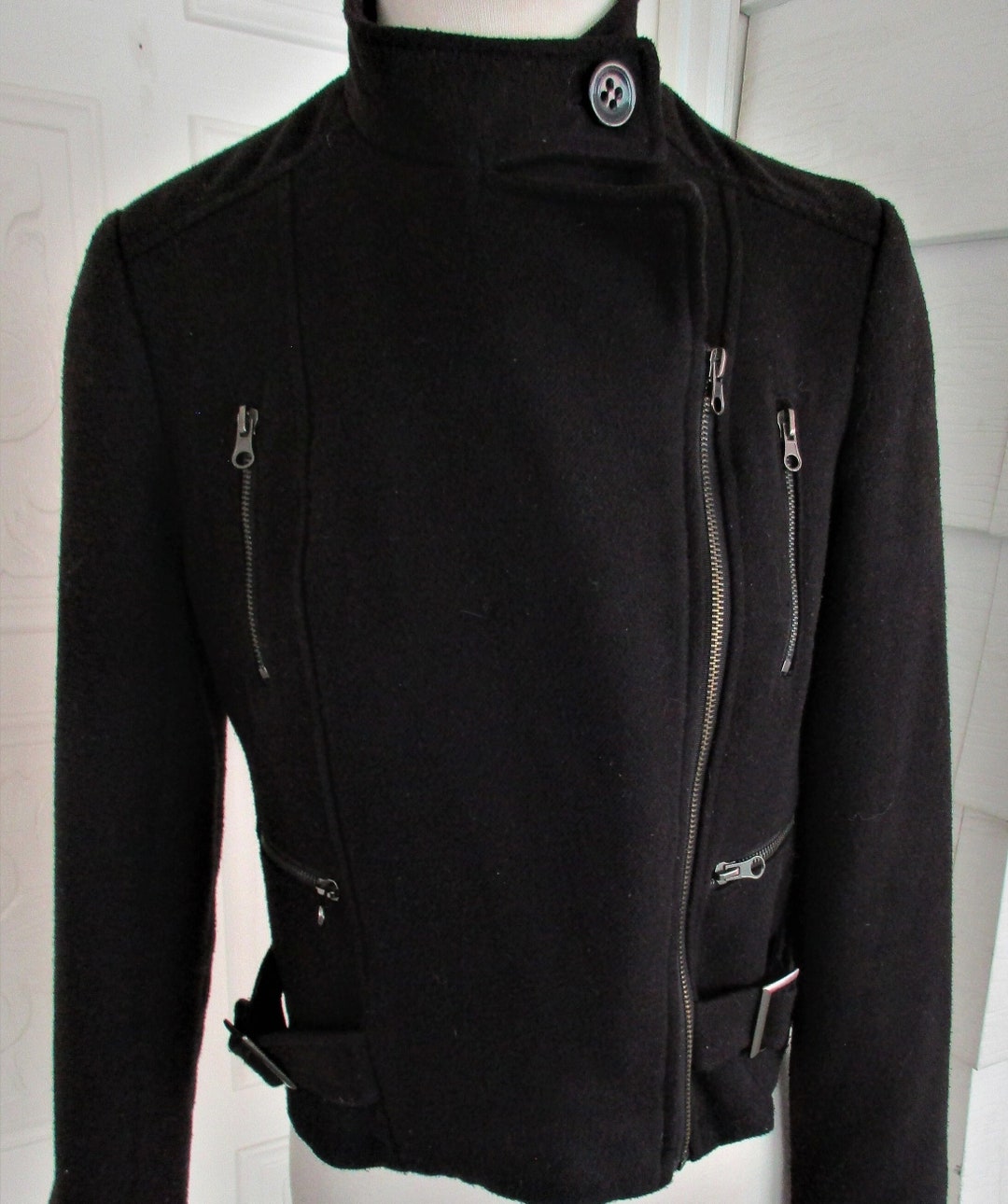 SIZE LARGE Long Sleeves Wool Zipper Type Jacket 80s 90s YTK Mod Boho ...