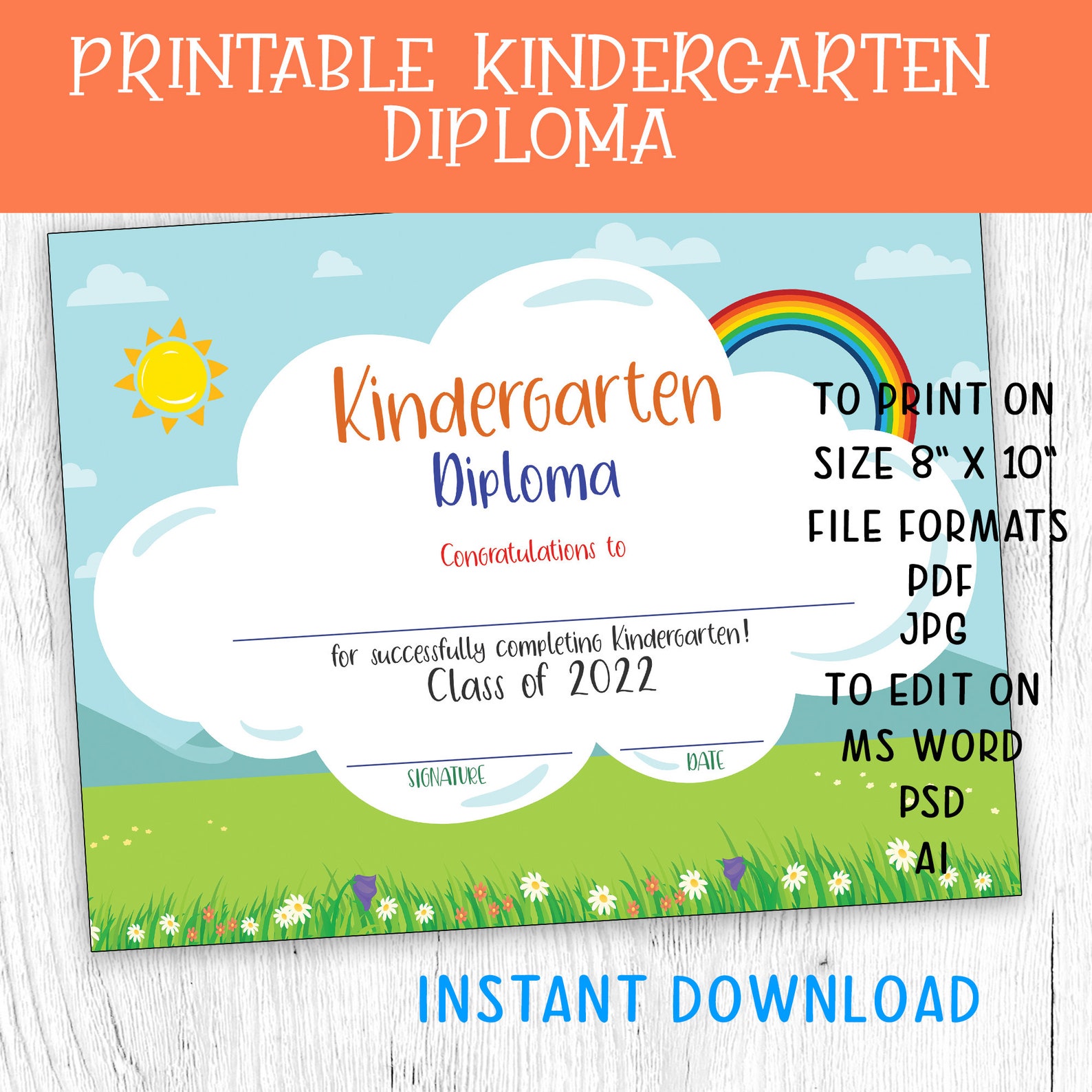 2022 Printable DIY Kindergarten Certificate Diploma Instant - Etsy Canada
