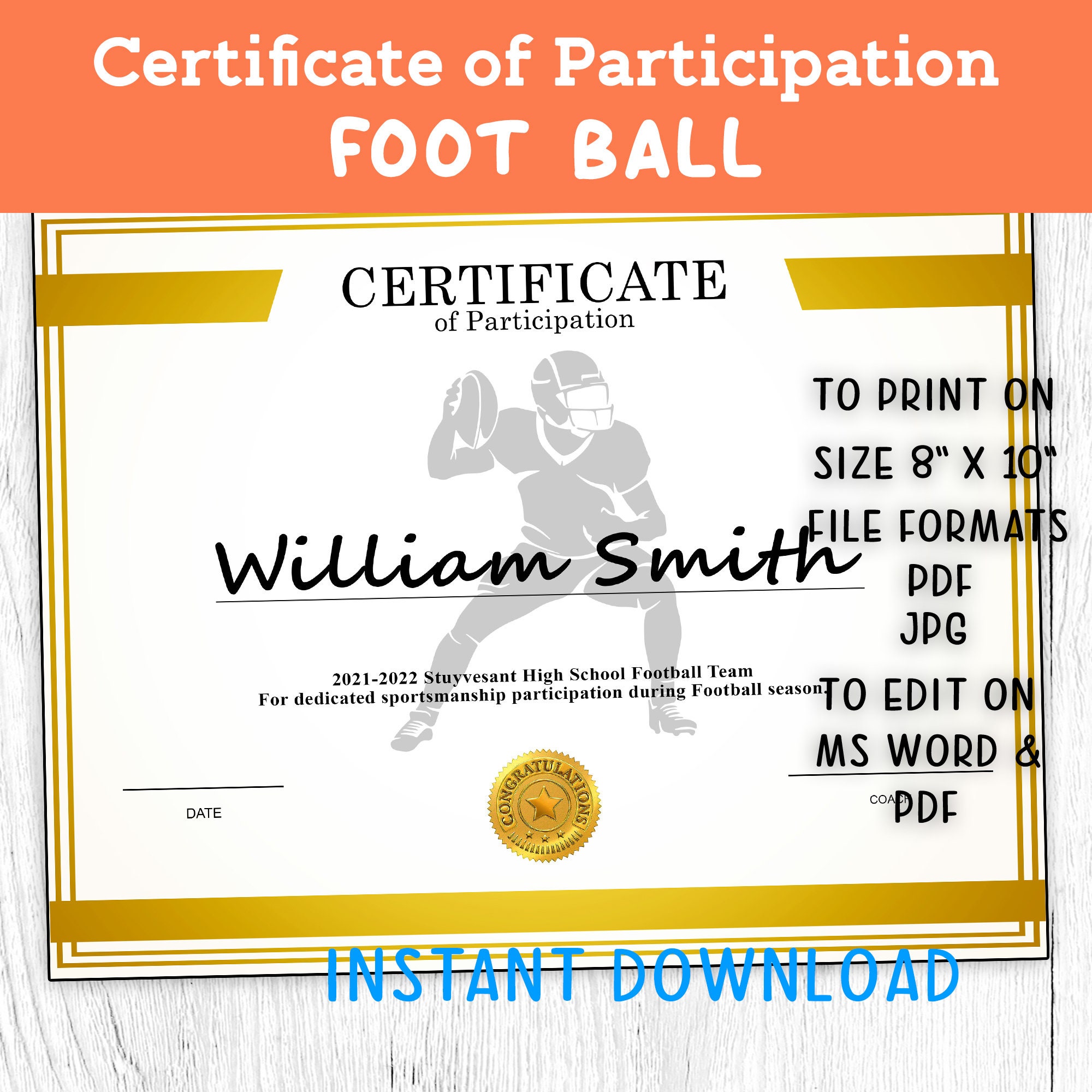 DIY Editable and Printable Sports Certificate Template Foot Ball ...