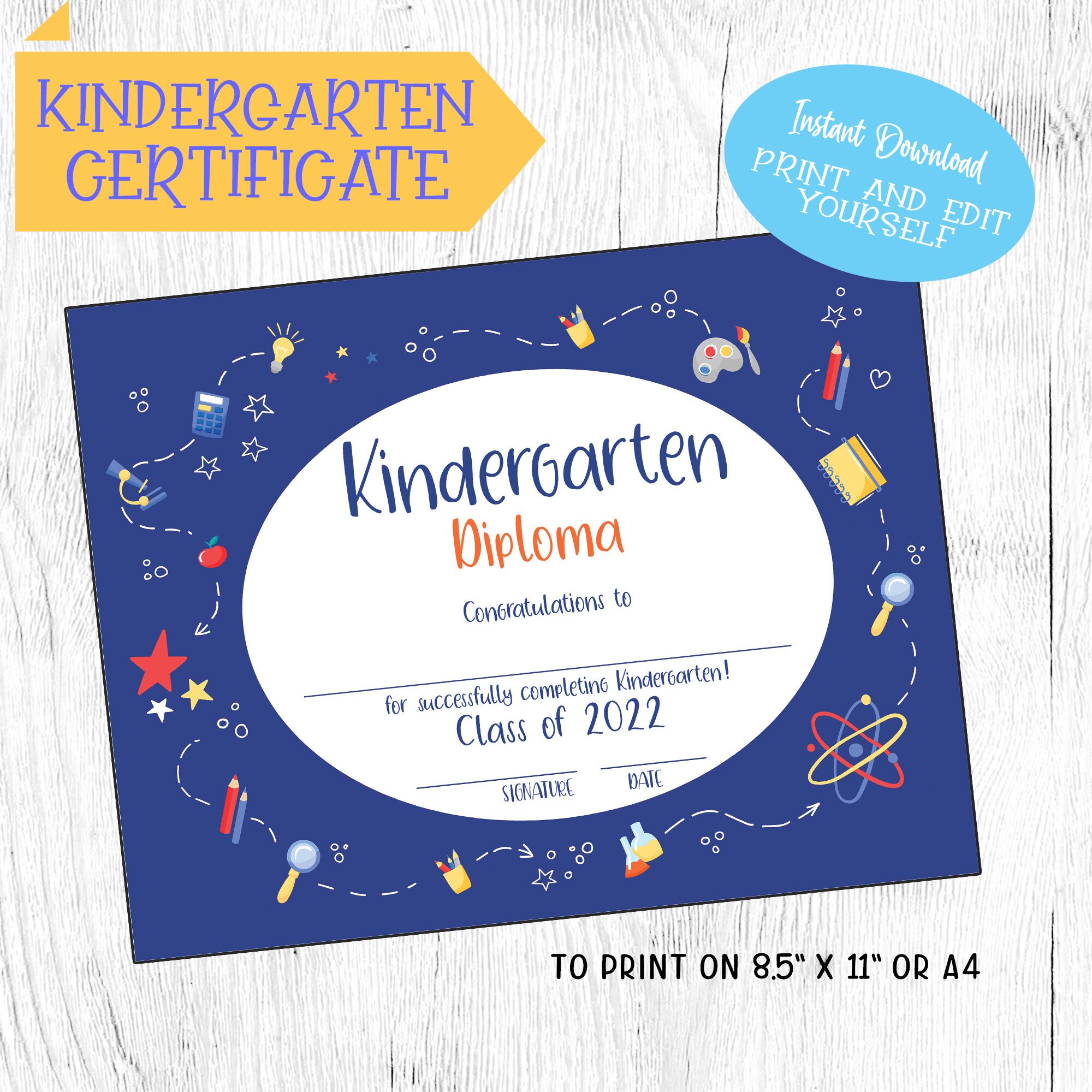 2022 DIY Printable Kindergarten AND Preschool Certificate Diploma ...