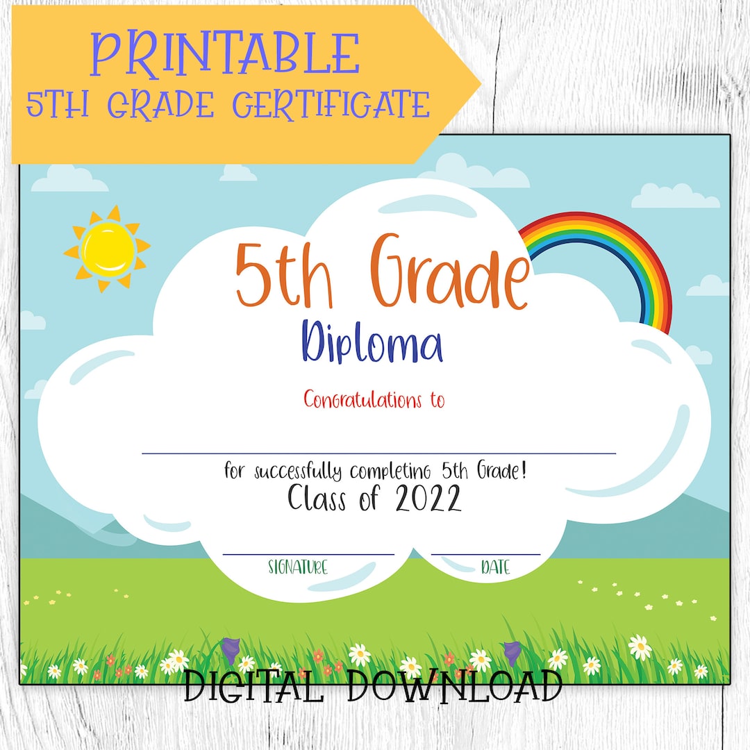 2022 Printable DIY Fifth Grade Certificate Diploma, Instant Download ...