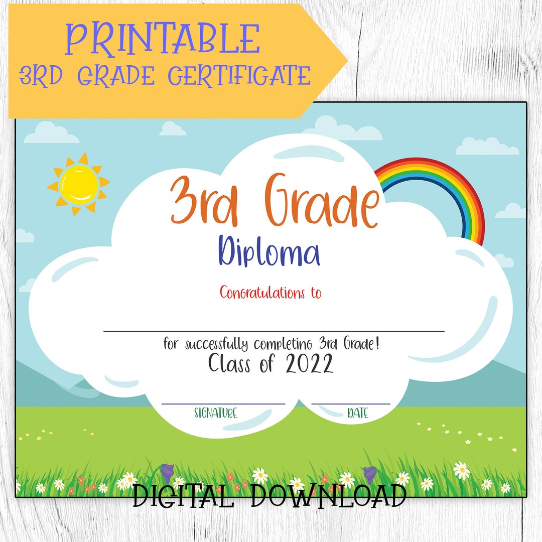 2022 Printable DIY Third Grade Certificate Diploma, Instant Download ...