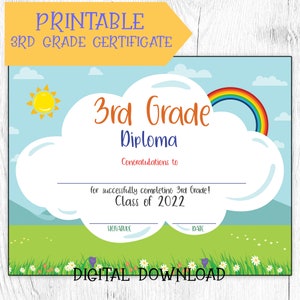 2022 Printable DIY Third Grade Certificate Diploma, Instant Download ...