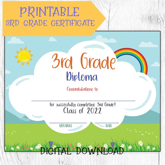 2022 Printable DIY Third Grade Certificate Diploma Instant - Etsy