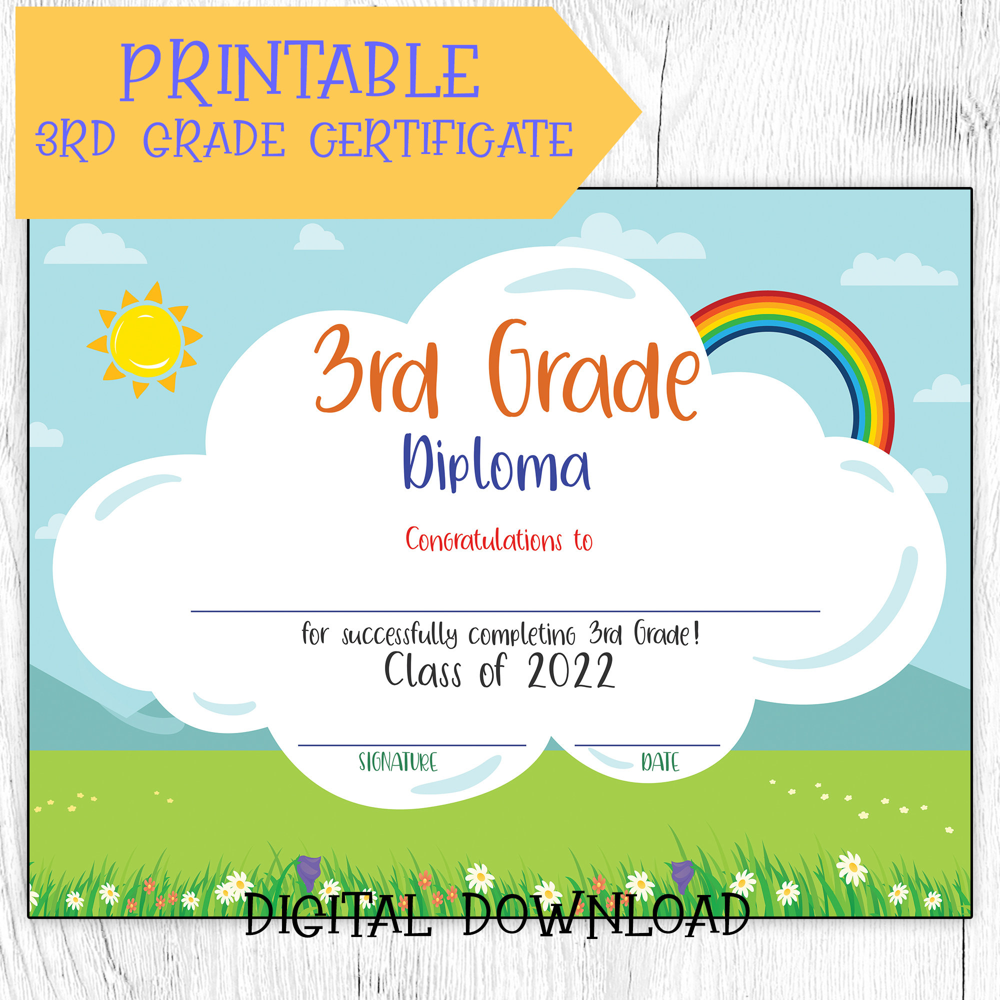 2022 Printable DIY Third Grade Certificate Diploma, Instant Download ...
