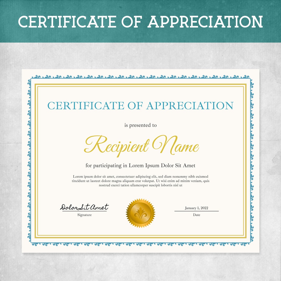 Certificate of Appreciation Editable Certificate Template, Achievement ...
