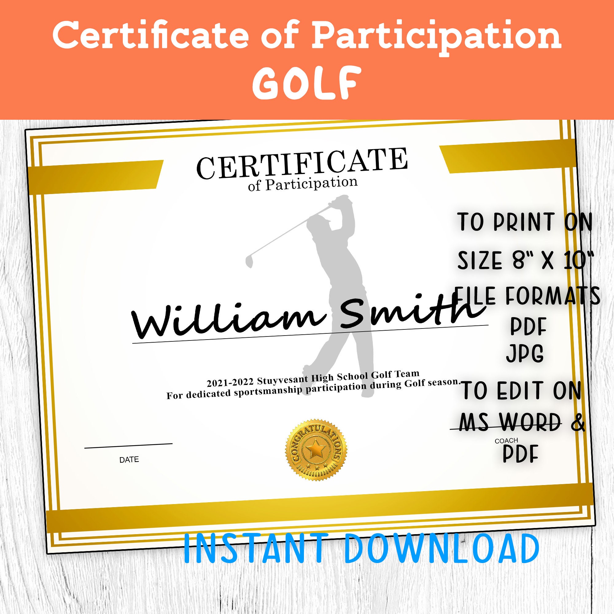 DIY Editable and Printable Sports Certificate Template Golf ...