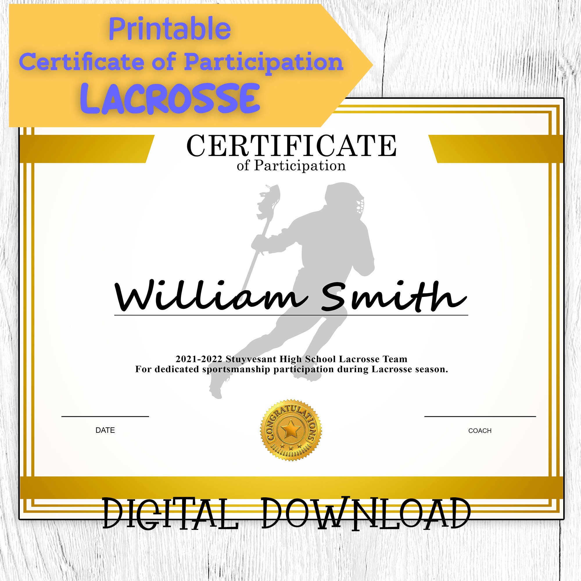 DIY Editable and Printable Sports Certificate Template Lacrosse ...