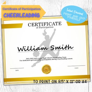 DIY Editable and Printable Sports Certificate Template Cheerleading ...