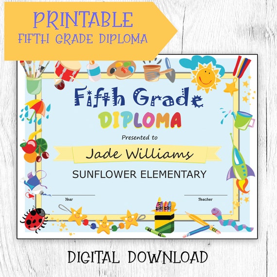 Certificado De Quinto Grado 5th Grade Diploma Etsy España