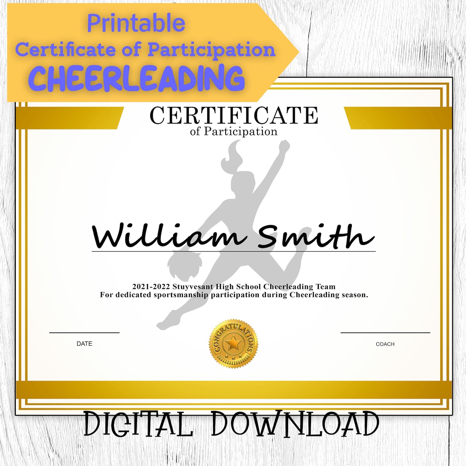 DIY Editable and Printable Sports Certificate Template Cheerleading ...