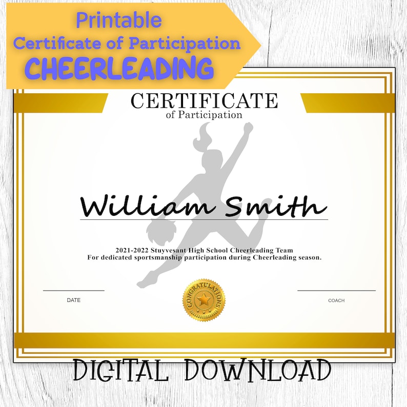 DIY Editable and Printable Sports Certificate Template Cheerleading ...