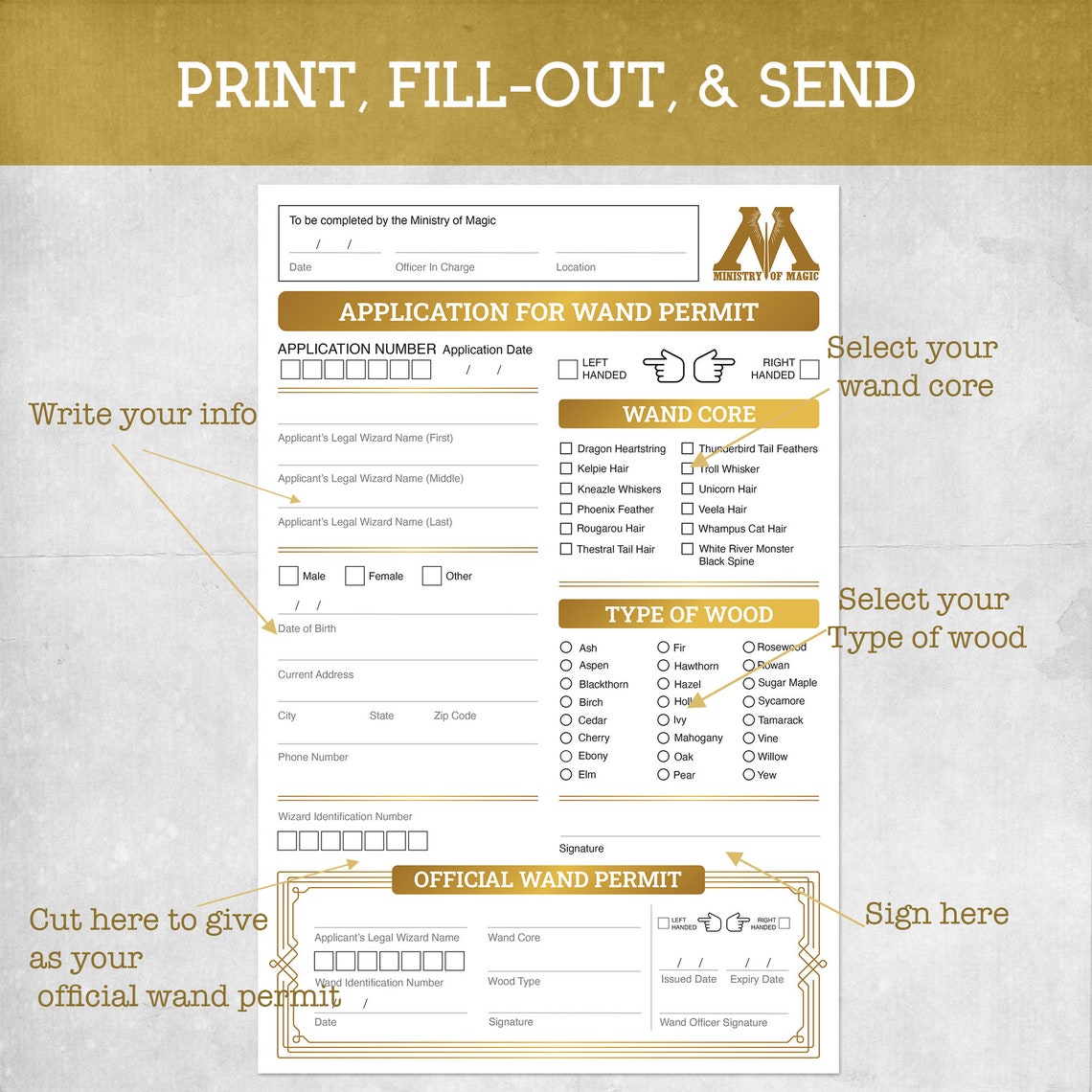 DIY Editable and Printable Wand Application Certification Permits for ...
