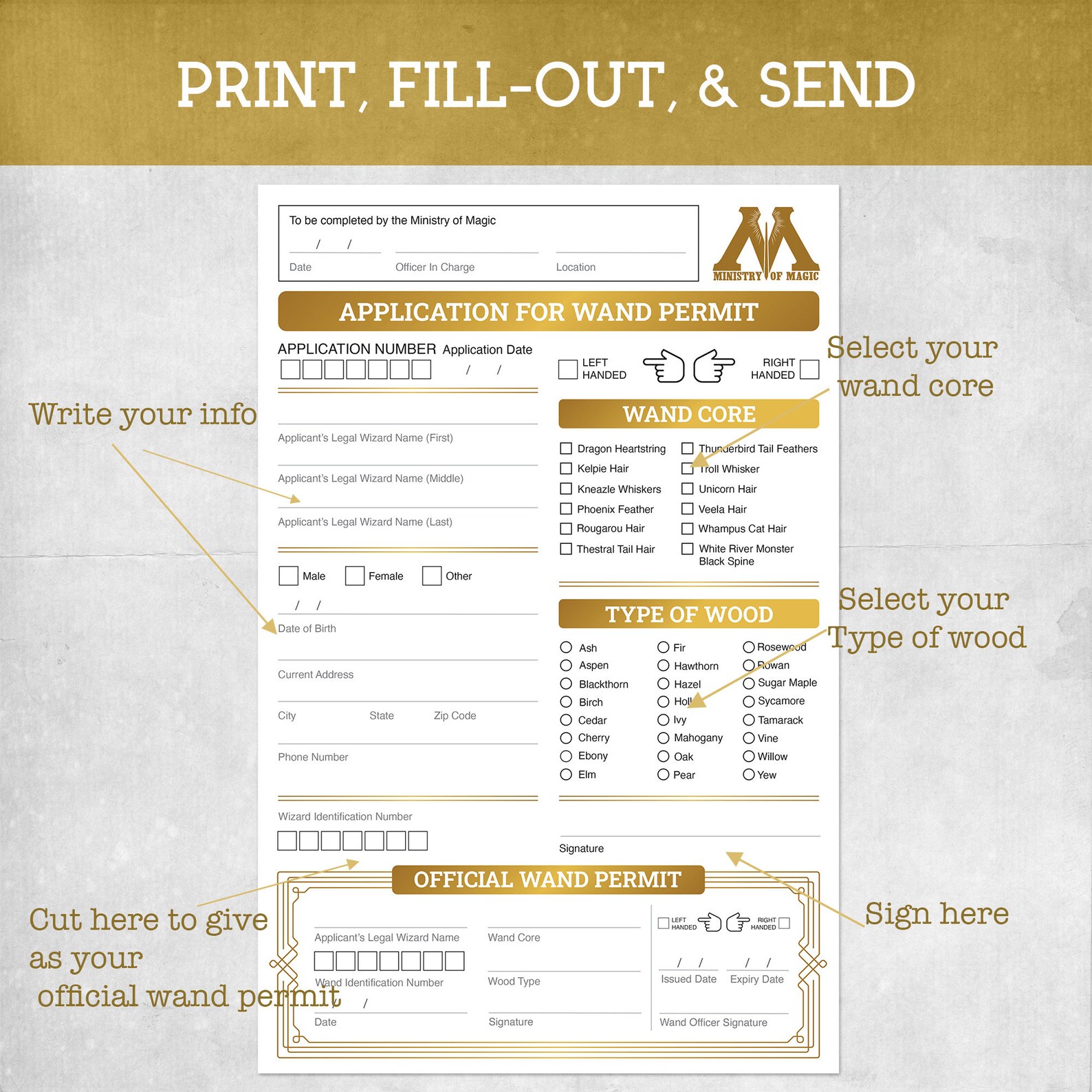 DIY Editable and Printable Wand Application Certification Permits for ...