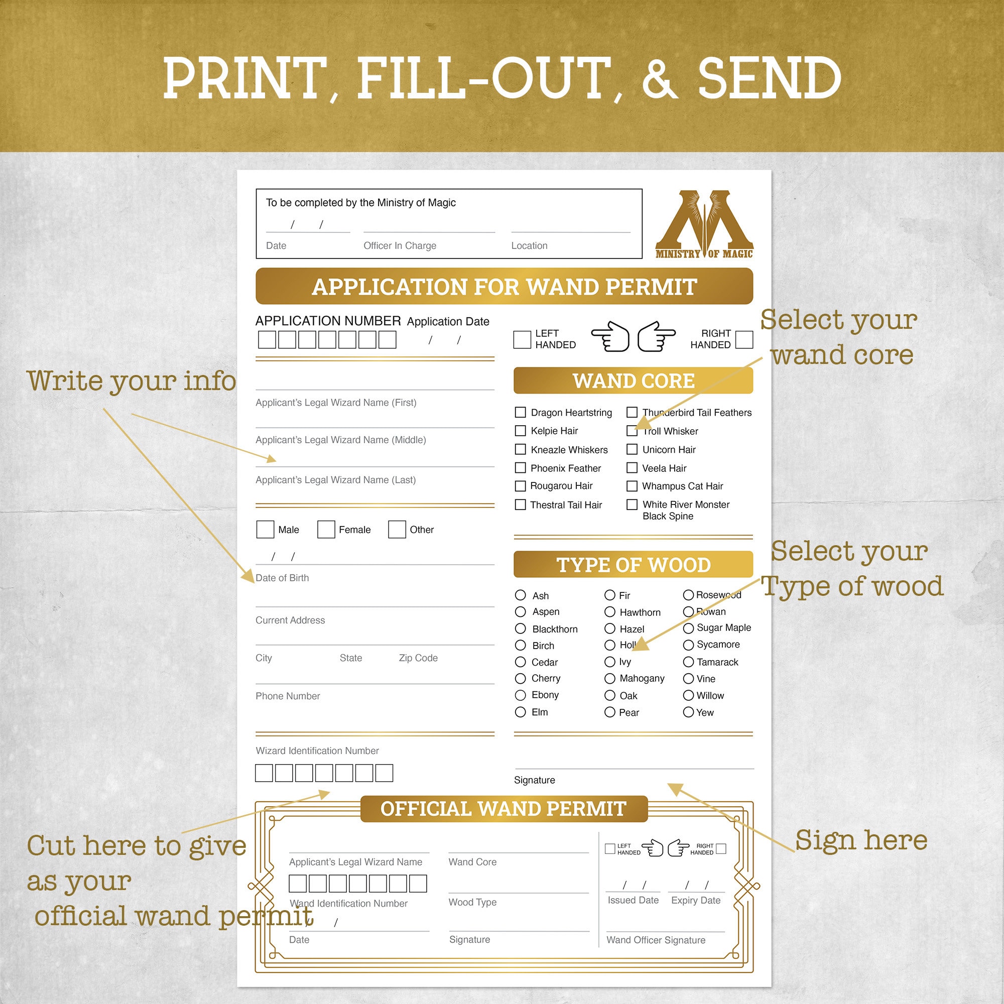 DIY Editable and Printable Wand Application Certification Permits for ...
