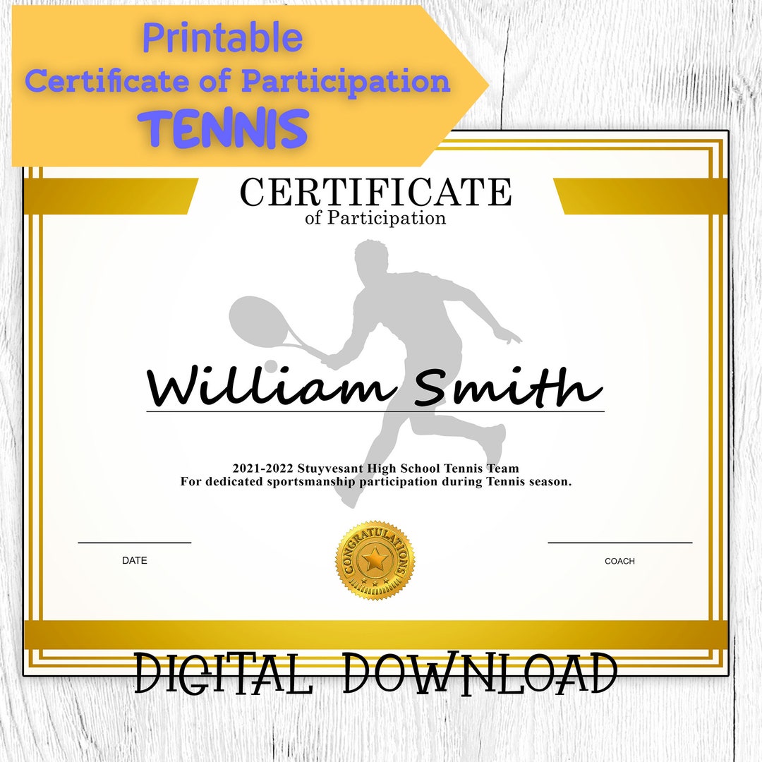 DIY Editable and Printable Sports Certificate Template Tennis ...