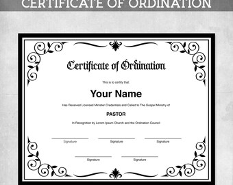 Pastor Ordination Certificate Template Editable Certificate - Etsy