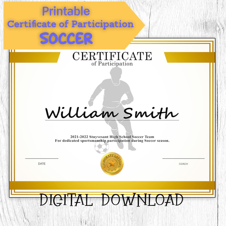 DIY Editable and Printable Sports Certificate Template Soccer ...