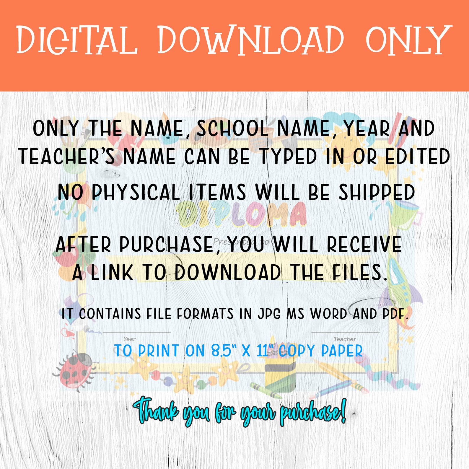 Kindergarten Diploma Printable & Editable DIY Certificate Diploma ...