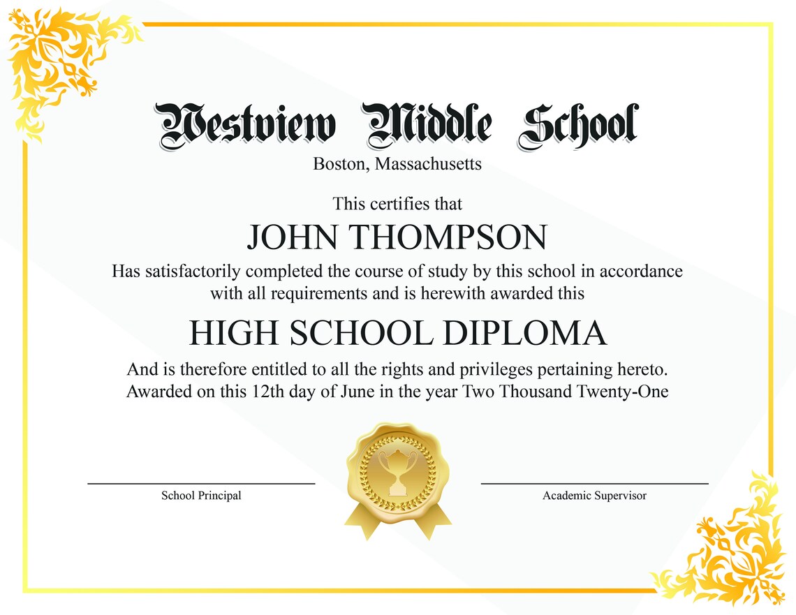 Printable High School College Diploma Template - Editable, DIY Template ...