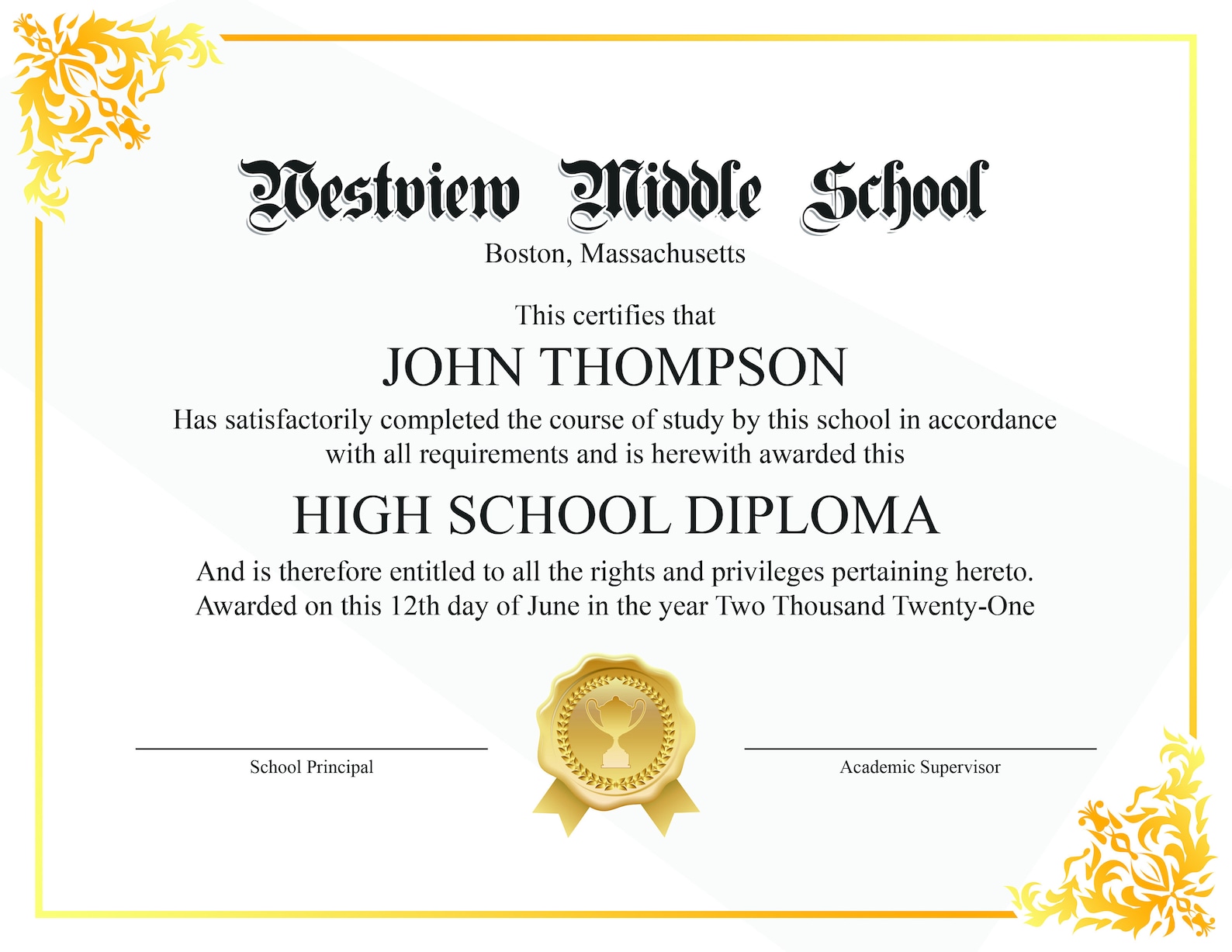 Printable High School College Diploma Template - Editable, DIY Template ...