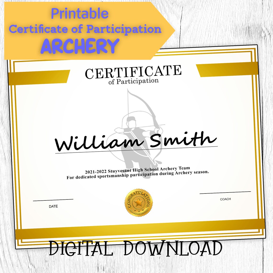 DIY Editable and Printable Sports Certificate Template Archery ...