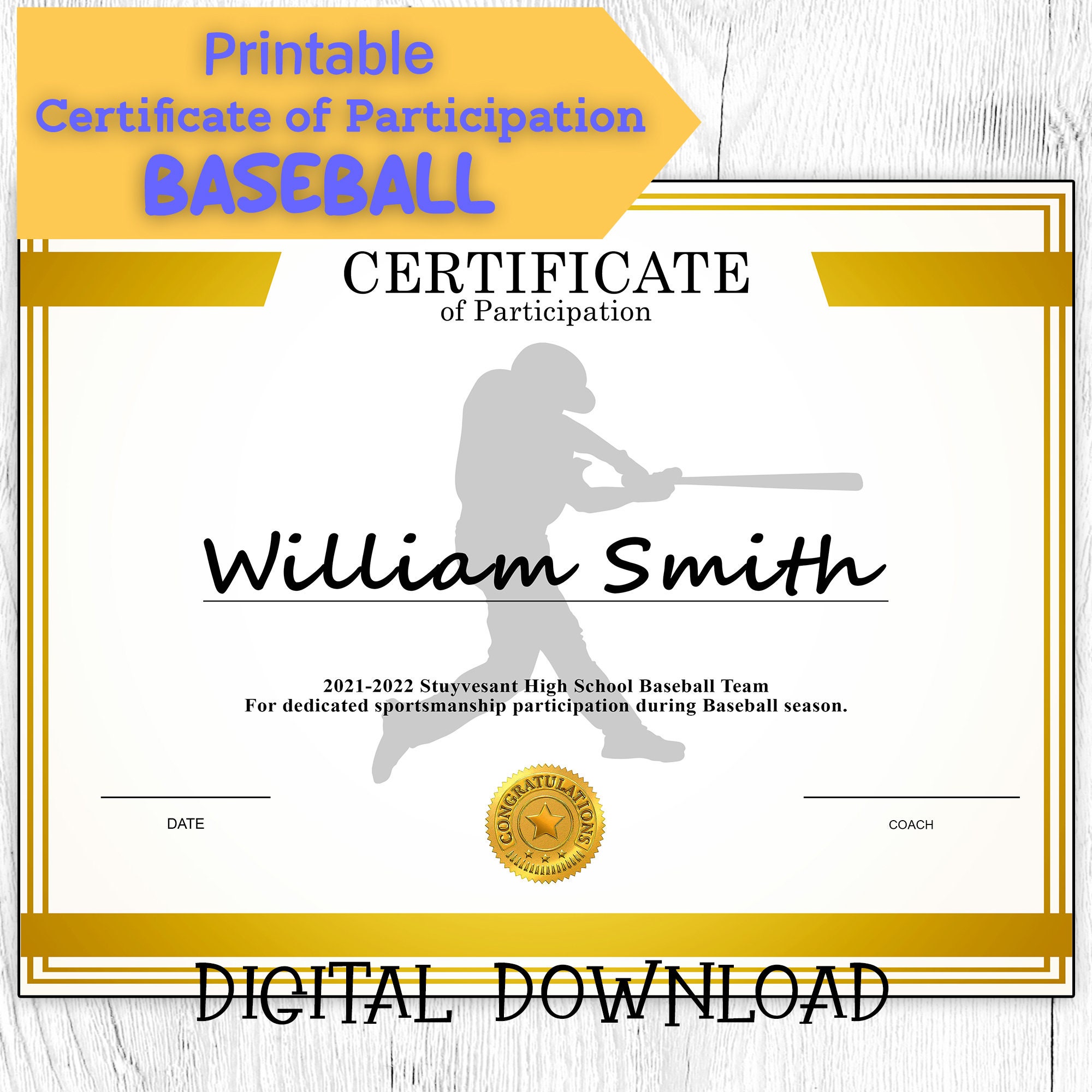 DIY Editable and Printable Sports Certificate Template Baseball ...