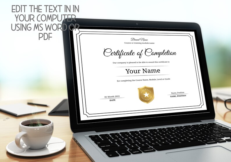 Certificate of Completion Black, Editable Certificate Template ...