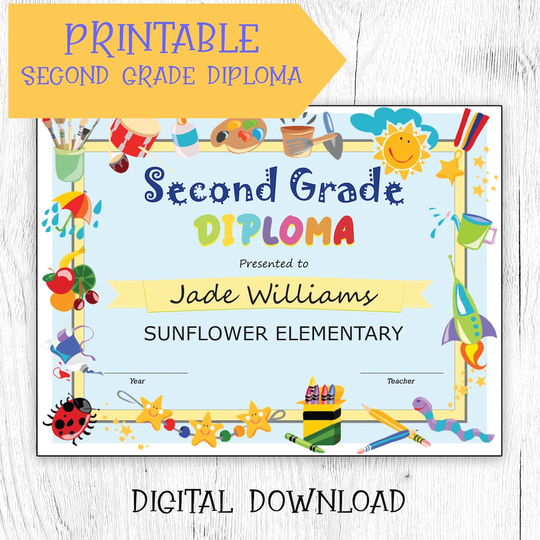 Second Grade Diploma Printable & Editable DIY Certificate Diploma ...