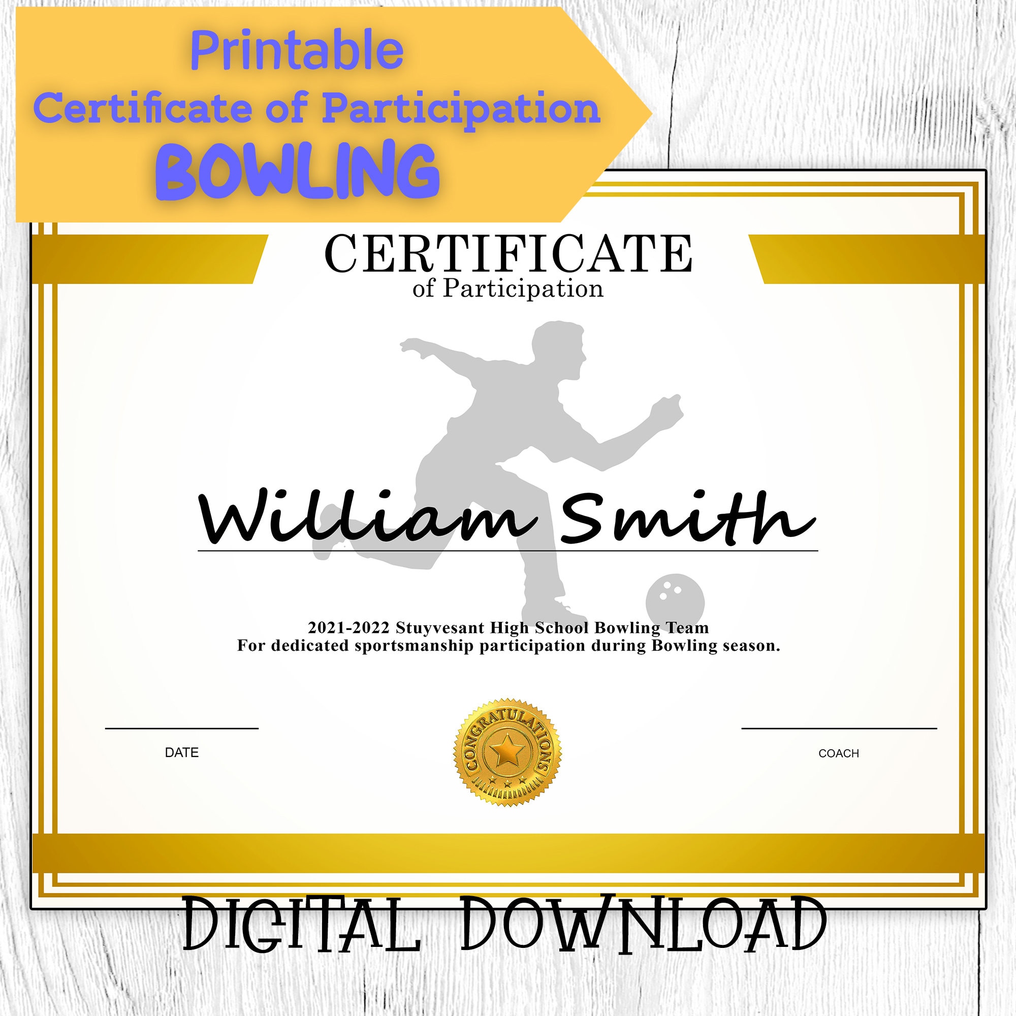 DIY Editable and Printable Sports Certificate Template Bowling ...