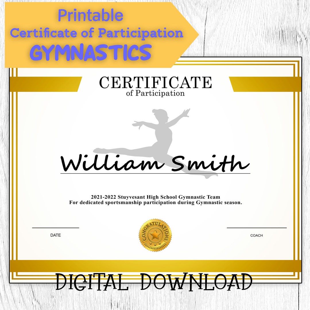 DIY Editable and Printable Sports Certificate Template Gymnastics ...