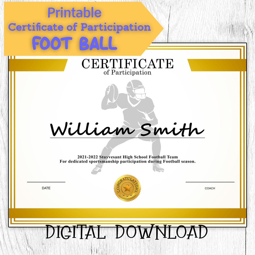 DIY Editable and Printable Sports Certificate Template Foot Ball ...
