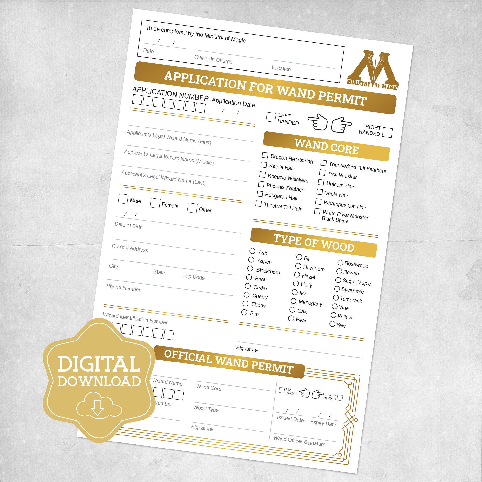 DIY Editable and Printable Wand Application Certification Permits for ...